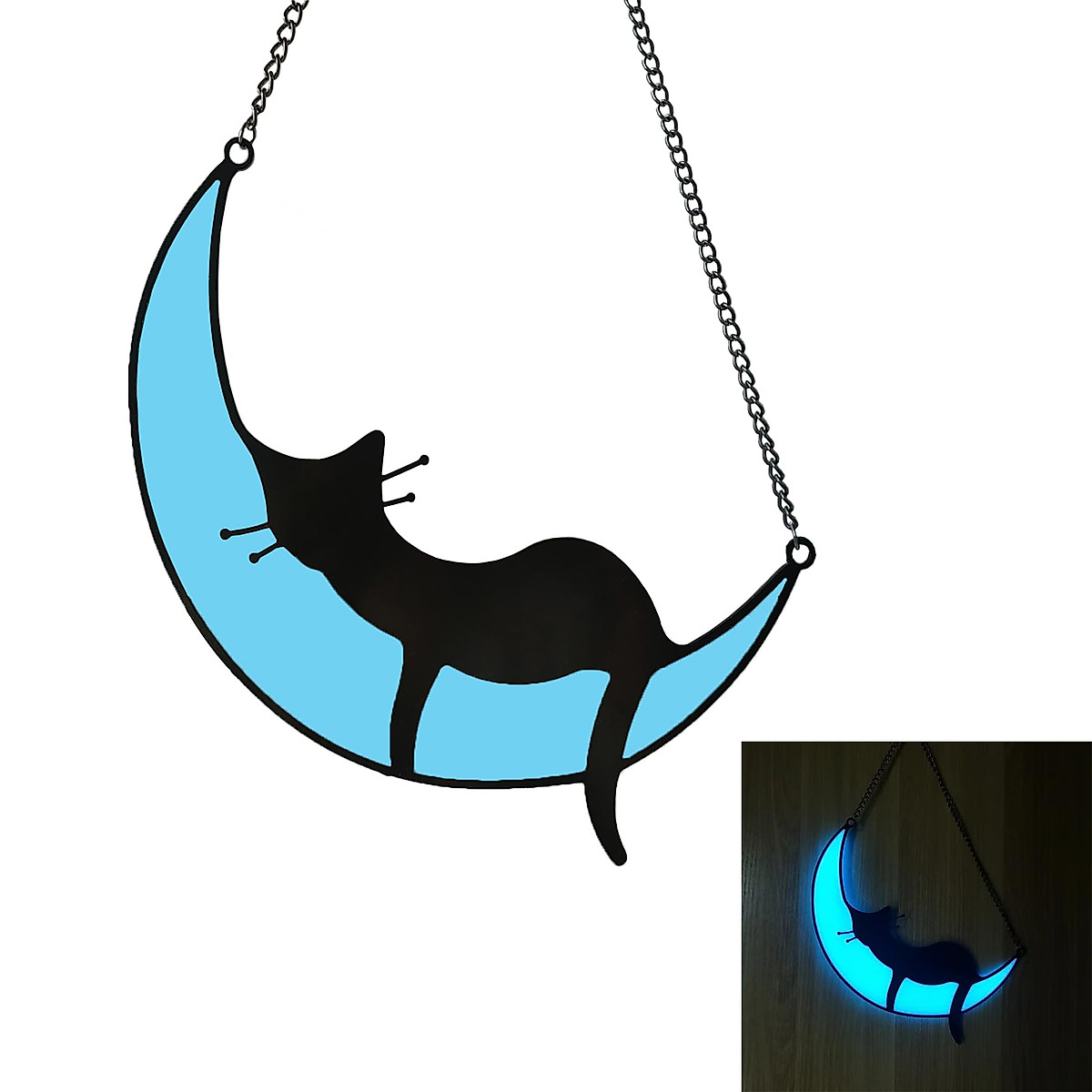 Glow in The Drak Stained Glass Window Hanging for Easter Home Decoration Black Cat Decor Suncatchers for Cat Lover Mom Friend