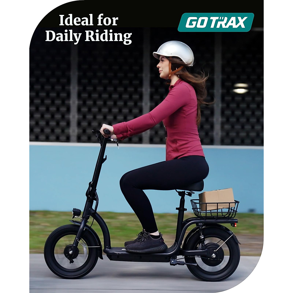 Gotrax Astro Electric Scooter with Seat for Adult Commuter,19 Miles Range&15.5Mph Power by 350W Motor, Folding Scooter with 14" Pneumatic Tire& Comfortable Wider Deck, E-Bike with Carry Basket Black