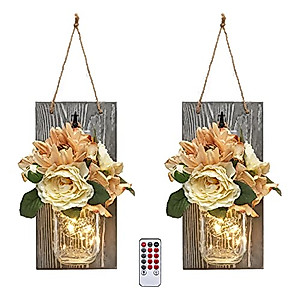 GBtroo Bathroom Mason Jar Wall Art Sconces Handmade fall decor Hanging Design Remote Control LED Fairy Lights Farmhouse Kitchen Decorations Wall Home Decor Living cuadros de pared de sala