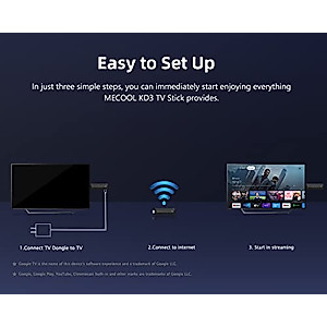 KD3 Google TV OS Android 11.0 Netflix 4K Video YouTube Streaming TV Stick AV1 Supported 2GB RAM 8GB ROM Google Assistant Free OTG Cable