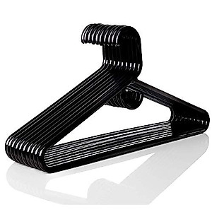 Plastic Hangers HD Heavy Duty, 32 Pcs. Black Color, Made in USA, 3/8” Thickness, Durable, Tubular, Lightweight, for Clothes, Coat, Pants, Shirts, Dress, TINEFF, Free and Quick delivery from USA