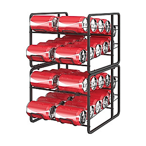 CASAVIDA 2-Tier Fridge Soda Can Organizer, Stackable Beverage Can Rack Dispenser Rolling Food Can Organizer Holder for Pantry Refrigerator Cabinet, Black