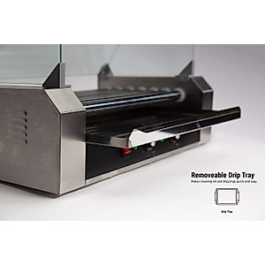 Sybo Commercial Grade Stainless Steel Electric 18 Hot Dog 7 Roller Grill Cooker Machine with Detachable Glass Cover, 1000-Watts