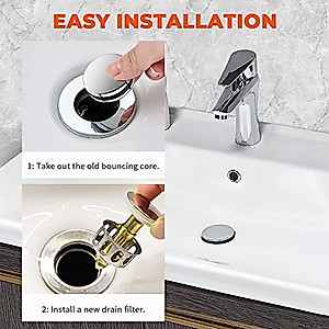 Only For 1.38 Inches Wash Basin Bounce Drain Filter , 2PCS Stainless Steel Kitchen Bathroom Plug Pop up Sink Drain Stopper Drain Strainer with Basket