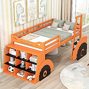 LOVMOR Full-Over-Full Bunk Bed with Trundle, Loft Bed with Bedside Storage Bookshelf Safety Guardrail and Ladder, Bedframe w/Wood Slat Support, Easy to Assemble, White