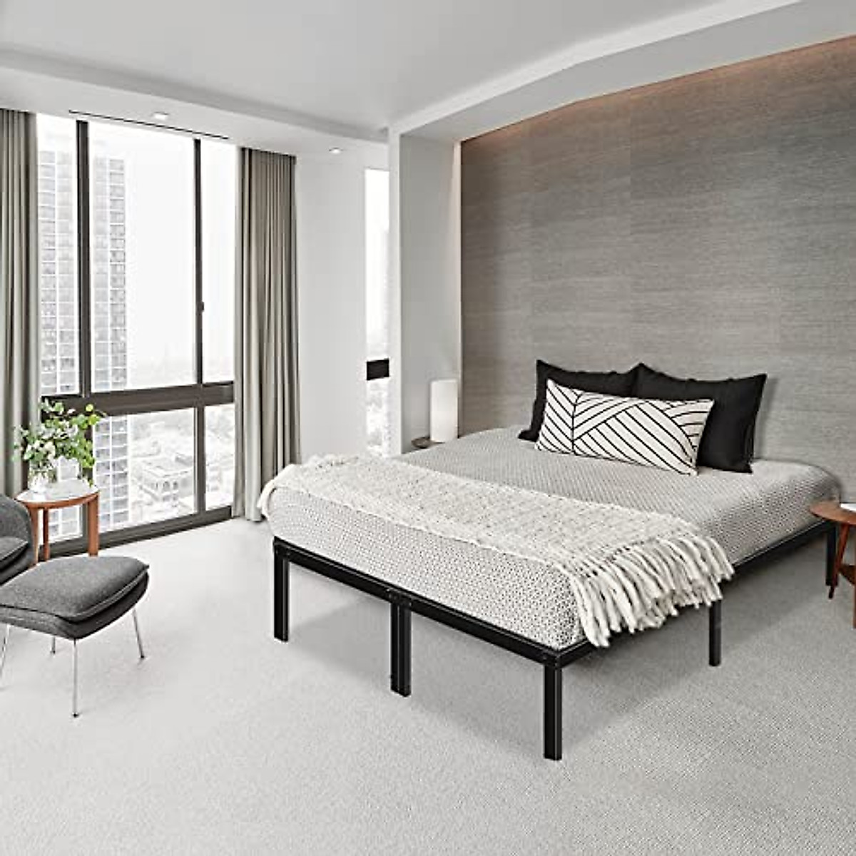 HAAGEEP 18 Inch Full Bed Frame No Box Spring Needed Metal Platform Bedframe with Storage for Kids High Tall Black