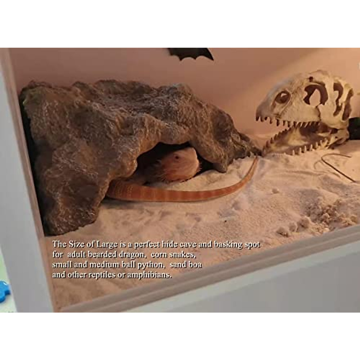 RunXF Reptile Simulation Rock Hideouts Cave Amphibian Hides Resin Habitat Decor Shelter for Gecko Leopard Lizards Toad Turtle (Large), grey