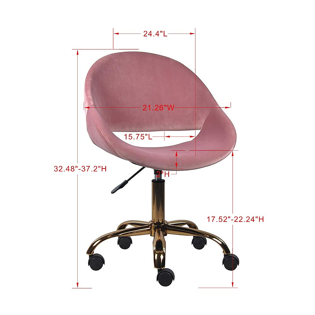 GIA Mid-Back Swivel Adjustable Small Vanity Chair with Velvet Upholstery, Pink