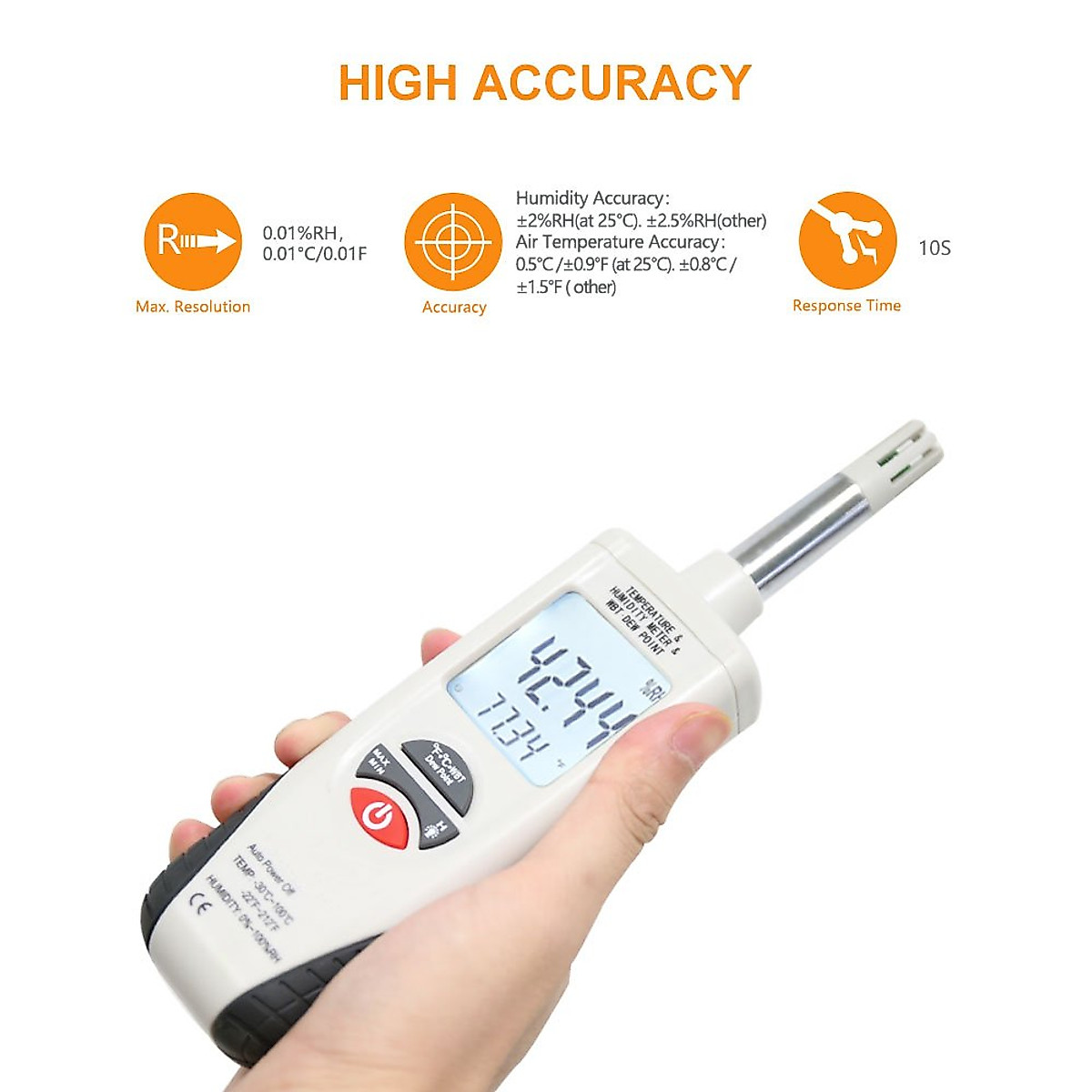 Hygro-Thermometer Psychrometer, Handheld Digital Humidity Temperature Meter with Dew Point and Wet Bulb Temperature, Dual Display Temperature & Humidity, Hti-Xintai