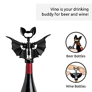 OTOTO Vino Spooky Bat Wine Opener - 2-in-1 Wine & Beer Opener, Corkscrew & Bottle Opener - Wine Accessories & Gifts for Wine Lovers