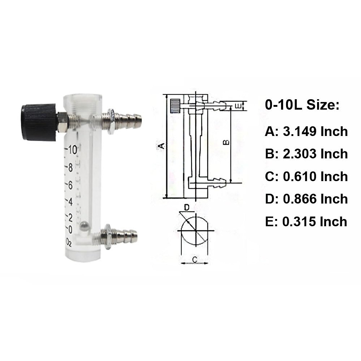 E-Found Oxygen Flow Meter 0-10LPM Flowmeter for Fluid Filtration System Oxygen Air Flowmeter Gas Regulator Acylic Flow Meter with Control Valve for Oxygen/Air/Gas
