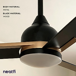 Neatfi 52-Inch Ceiling Fans with Lights & Remote Control, 6 Speed, 3 Reversible Wood Blades Downrod Ceiling Fan with 3 Light Colors for Bedroom, Living Room & Patio (Black, 52 Inches)