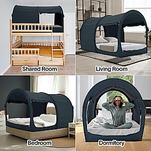 LEEDOR Bed Tent Dream Tents Bed Canopy Shelter Cabin Indoor Privacy Warm Breathable Pop Up Twin Size for Kids and Adult Patent Pending PitchBlack(Mattress Not Included)