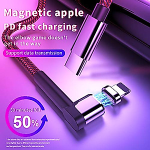 Strong Magnetic USB C to iOS 16 PD Fast Charging Cable, Right Angle, 90 Degree, 8 pin Data Syncing L-Tip 27W 20W 9V3A Cord, Nylon Braided for iPhone 14 13 12 Mini Pro Max 11 Xs Xr iPad Air, 1.2m 4ft