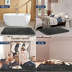 Yimobra Memory Foam Large Bathroom Rugs,Microfiber Bath Mat, Plush Shaggy Shower Mat for Bathroom,Fluffy Comfortable Water Absorbent Carpet, Non-Slip, Machine Washable,(Dark Grey, 44 X 24 Inches)