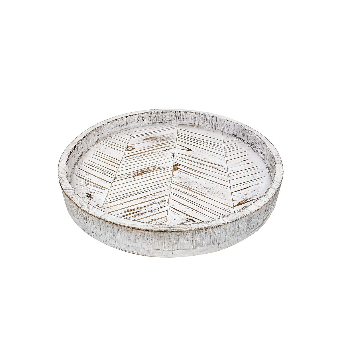 Paper and Pallet Rustic White Wood Lazy Susan - 12.5 Inch Farmhouse Turntable Kitchen Cabinet Organizer Tray - Distressed Round Wooden Spice Rack - Rotating Centerpiece for Dining Table & Countertop