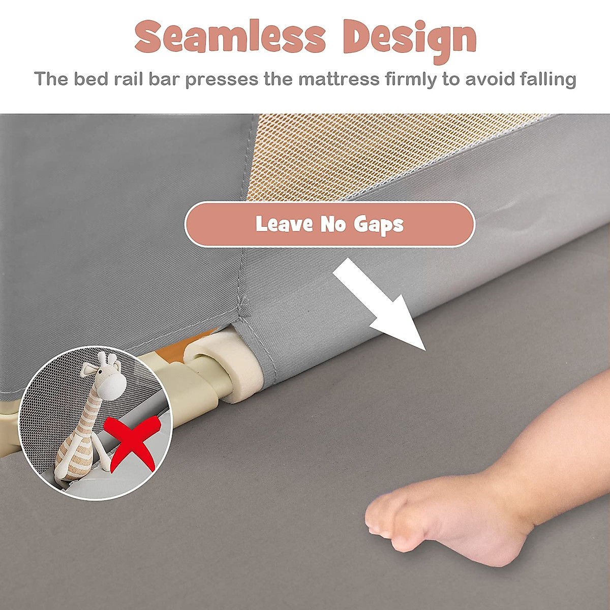 BABY JOY Bed Rail for Toddlers, 57’’ Extra Long, Height Adjustable & Foldable Baby Bed Rail Guard w/Breathable Mesh & Double Safety Child Lock for Kids Twin Double Full Size Queen King Mattress, Gray