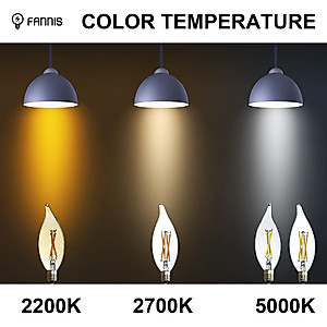 FANNIS 6 Pack C32 Replacement Flame Tip LED Bulb, 2W Equals 20W, Warm 2200K Filament Edison Bulb, E12 Base Vintage Amber Glass Candle Light Bulb for Pendant Chandelier Ceiling Fan Candelabra Light