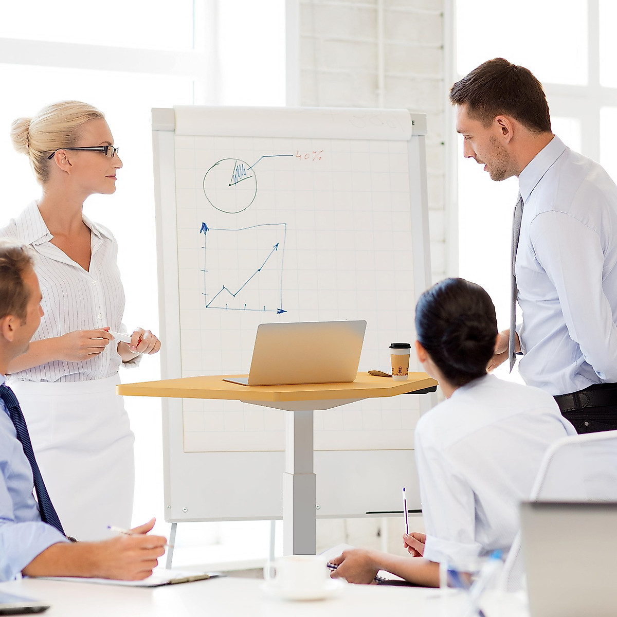 ALFA FURNISHING Electric Height Adjustable Mobile Podium, Multifunctional Rolling Lectern Standing Desk, Portable Laptop Cart with Wheels, Sit Stand Lectern for School Office