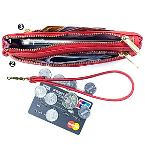 Women Leather Wristlet Clutch Wallet Handbag Purse Travel Cellphone Case Pouch (Black) Small