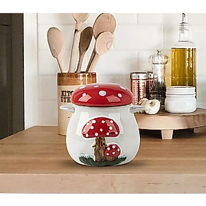 dgudgu Mushroom Garlic Keeper With Ceramic Container for Counter - Red Garlic Holder and Saver