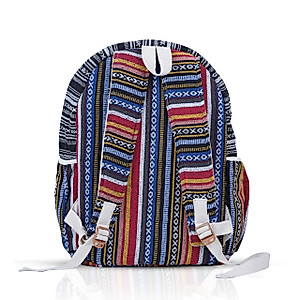 Small cotton stripe hemp backpack, Hemp backpack, traveling backpack, nepali backpack, himalayan backpack, small 13" bag (BG-001-SM)