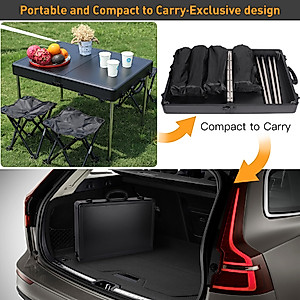 CSINPO Folding Table with Chairs,Portable Folding Camping Table,Picnic Table and 4 Chairs, Aluminum Folding Table for Picnic,Beach,Fishing,Hiking,BBQ,Parties,Activities,Indoor or Outdoor Use(Medium)