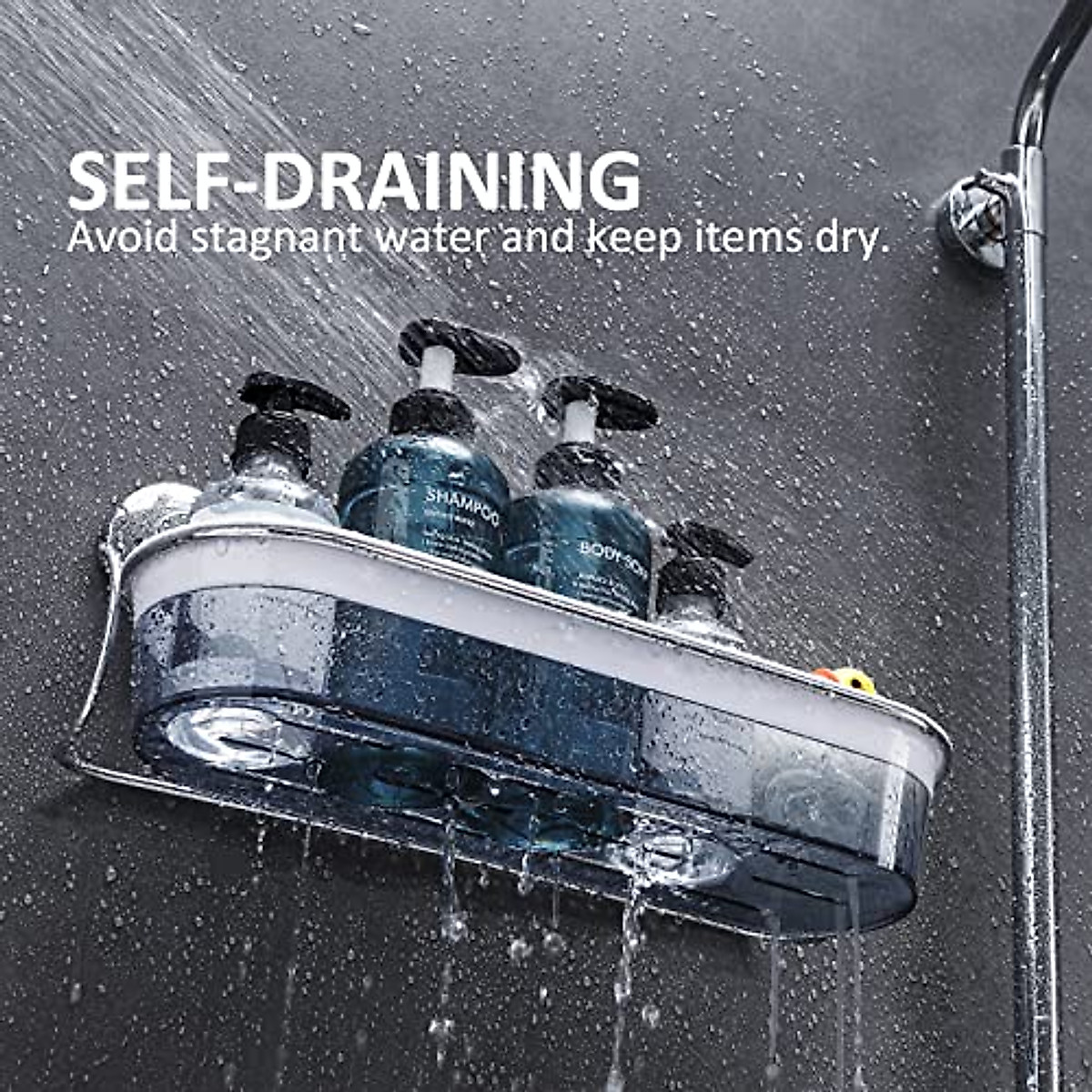 LEVERLOC Shower Caddy Suction Cup Set NO-Drilling Extended Chromed & Plastic Bathroom Caddy Shower Shelf Suction Basket Powerful Heavy Duty Waterproof Shower Organizer for Bathroom & Kitchen