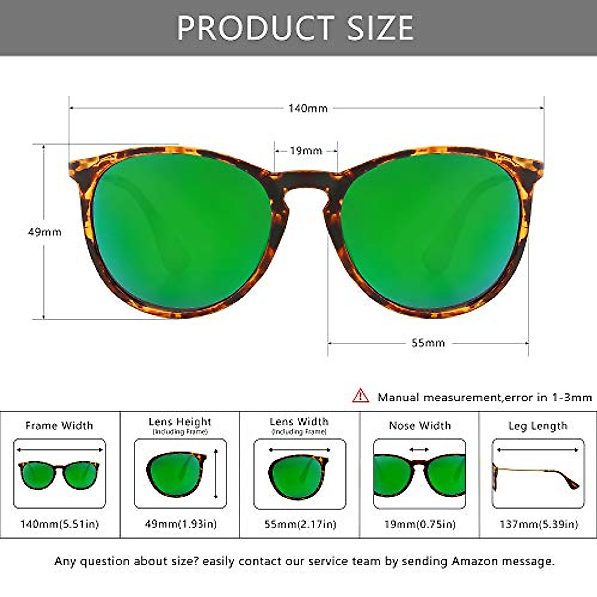 SUNGAIT Vintage Round Sunglasses for Women Men Classic Retro Designer Style (Amber Frame(Matte Finish)/Green Lens)