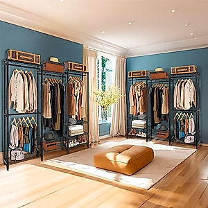 Finnhomy Portable Clothes Rack for Hanging Clothes Heavy Duty Clothing Garment Rack Wardrobe Closet System with 8 Adjustable Shelves & 4 Hang Rods 69" L x 15.8" W x 71" H