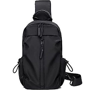 Qtittu Small Sling Bag Crossbody Backpack for Men Women Adjustable Strap Black Waterproof Shoulder Chest Daypack for Hiking Travel Commuting