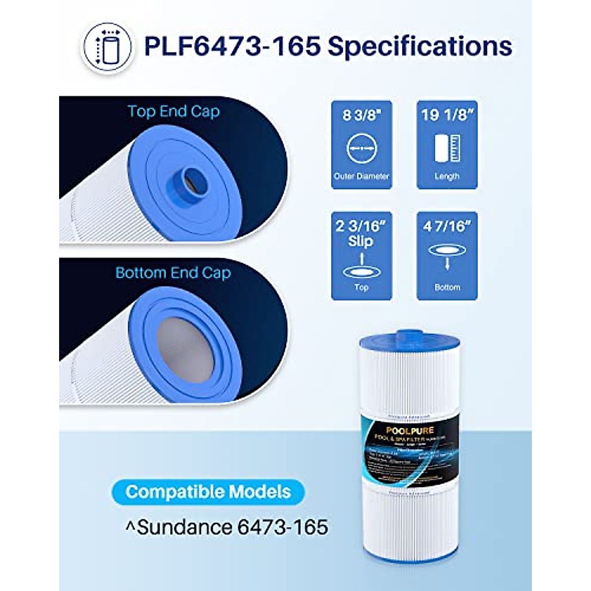 POOLPURE 6473-165 Spa Filter Replaces Sundance 6473-165 (Only Outer Filter), AK-6473165, UFC-165, Sundance MicroClean Ultra Hot Tub Filter Cartridge 1 Pack