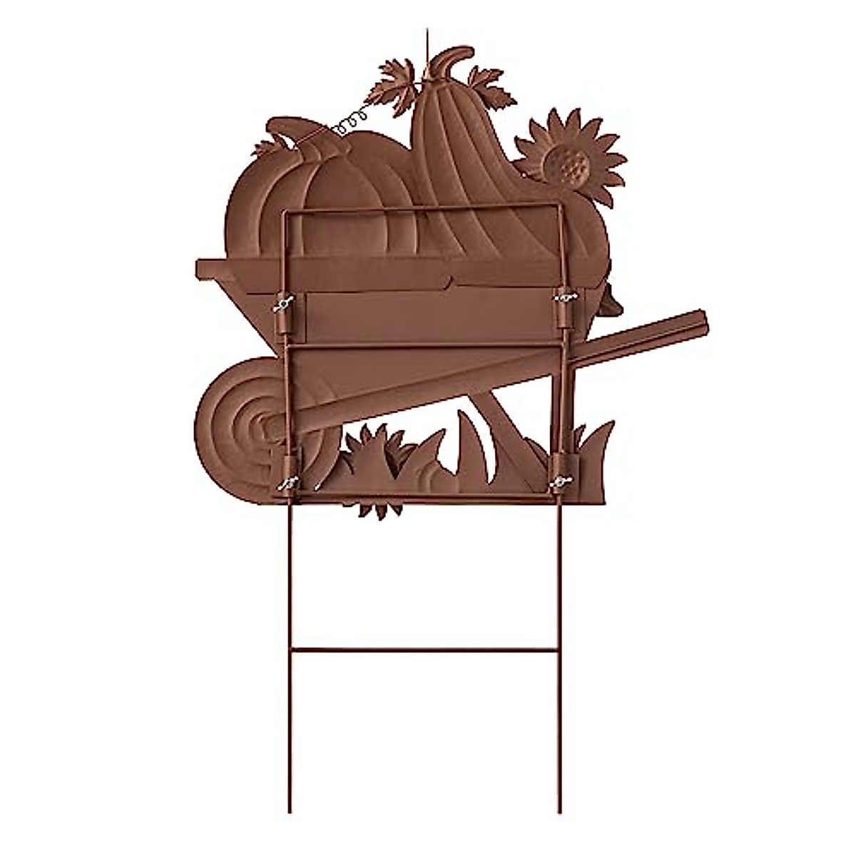 Glitzhome 30"H Fall Metal Wheel Barrow Pumpkin Yard Stake/Hanging Wall Decor,Pumpkin Wagon Cart with Happy Fall Signs,Fall Harvest Porch Decorations for Thanksgiving Autumn Halloween Party Supplies