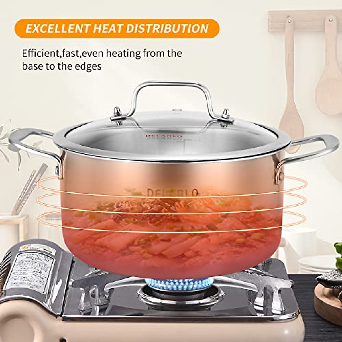 DELARLO Tri-ply Stainless Steel StockPot 5QT, Induction Cooking Pot 18/8 Stockpots Food Grade, Durable Soup Pot Stew Simmering Pot with Glass Lid Suitable for All stoves, Dishwasher-Safe