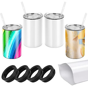IAMGlobal 4 Pack 12 Oz Sublimation Tumbler Set With Lids and Straws, 304 Stainless Steel Travel Tumblers