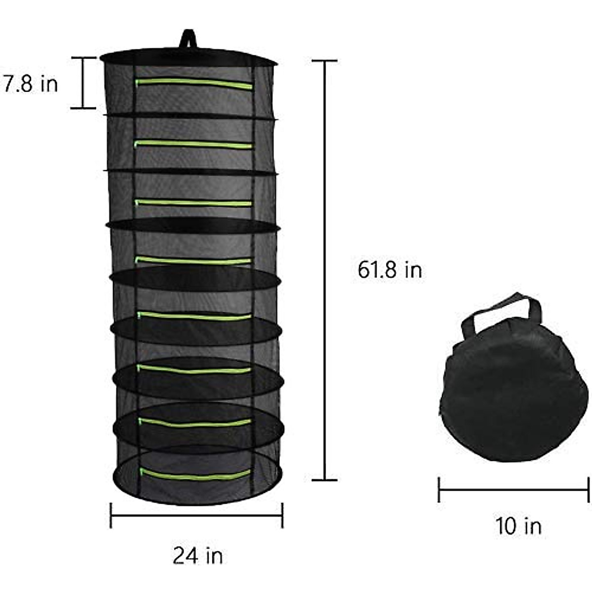 POURIN 2ft 8 Layer Herb Drying Rack Mesh Hanging Drying Nets W/Green Zipper Garden Herb Dryer Racksf for Plant