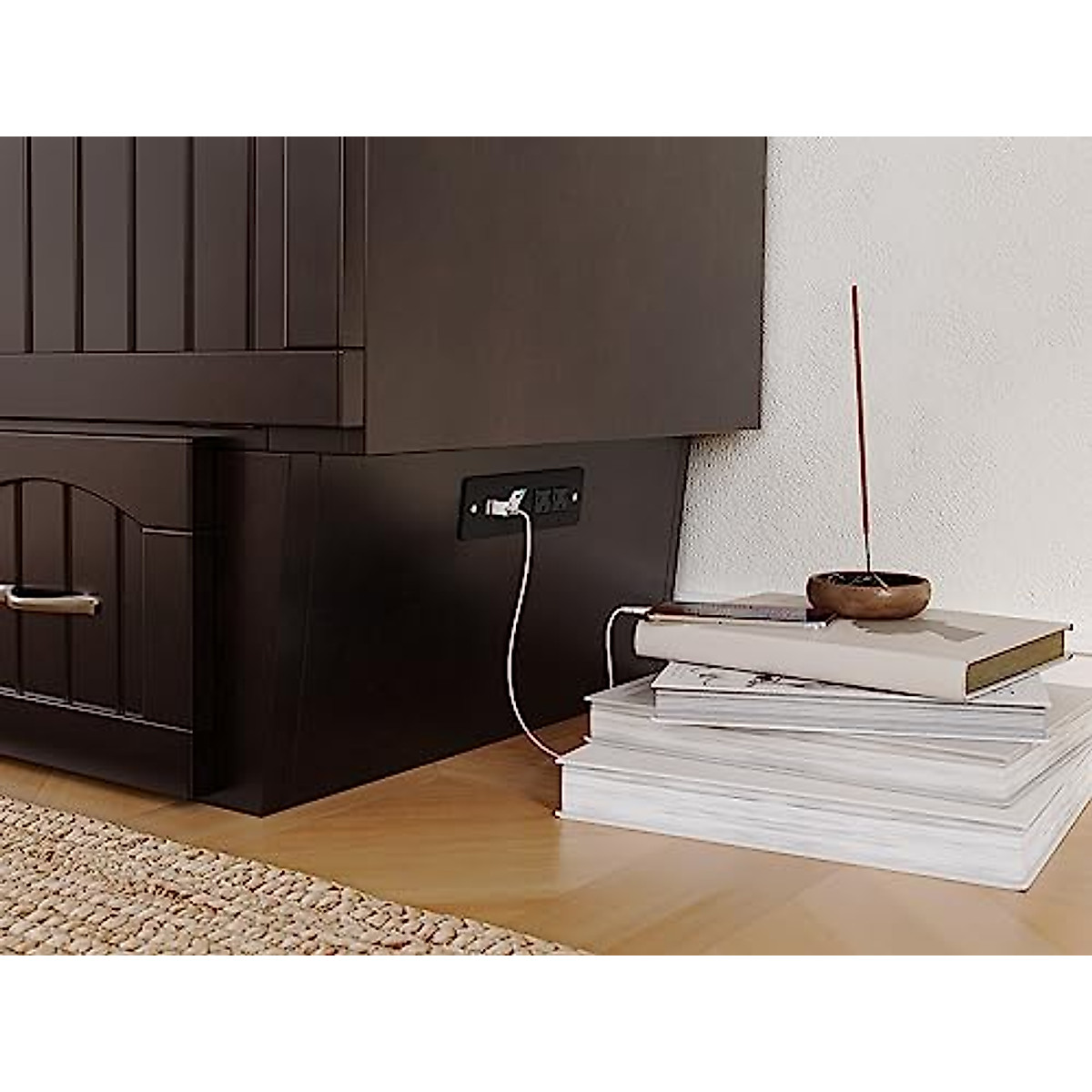 AFI, Nantucket Twin Murphy Bed Chest with Mattress, Storage Drawer and Built-In USB Charger, Espresso