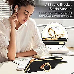 BENTOBEN iPhone SE 2022 Case, iPhone SE 2020 Phone Case, iPhone 8/7 Case, Slim Fit Sparkly Soft TPU Protection Kickstand Ring Holder Shockproof Bumper Drop Protective Girls Women Men Cover, Black/Gold