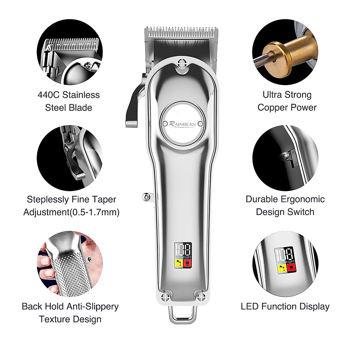 Hair Clipper for Men RAINBEAN Professional Hair Trimmer Set Cordless Baber Hair Cut & Grooming Kit LED Display