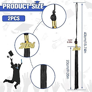 Grevosea 2 Pieces Graduation Tassel 2024 Graduation Tassel Graduation Party Decorations Graduation Cap Tassel with The 2024 Year Gold Charms for 2024 Graduation Ceremonies (Black)