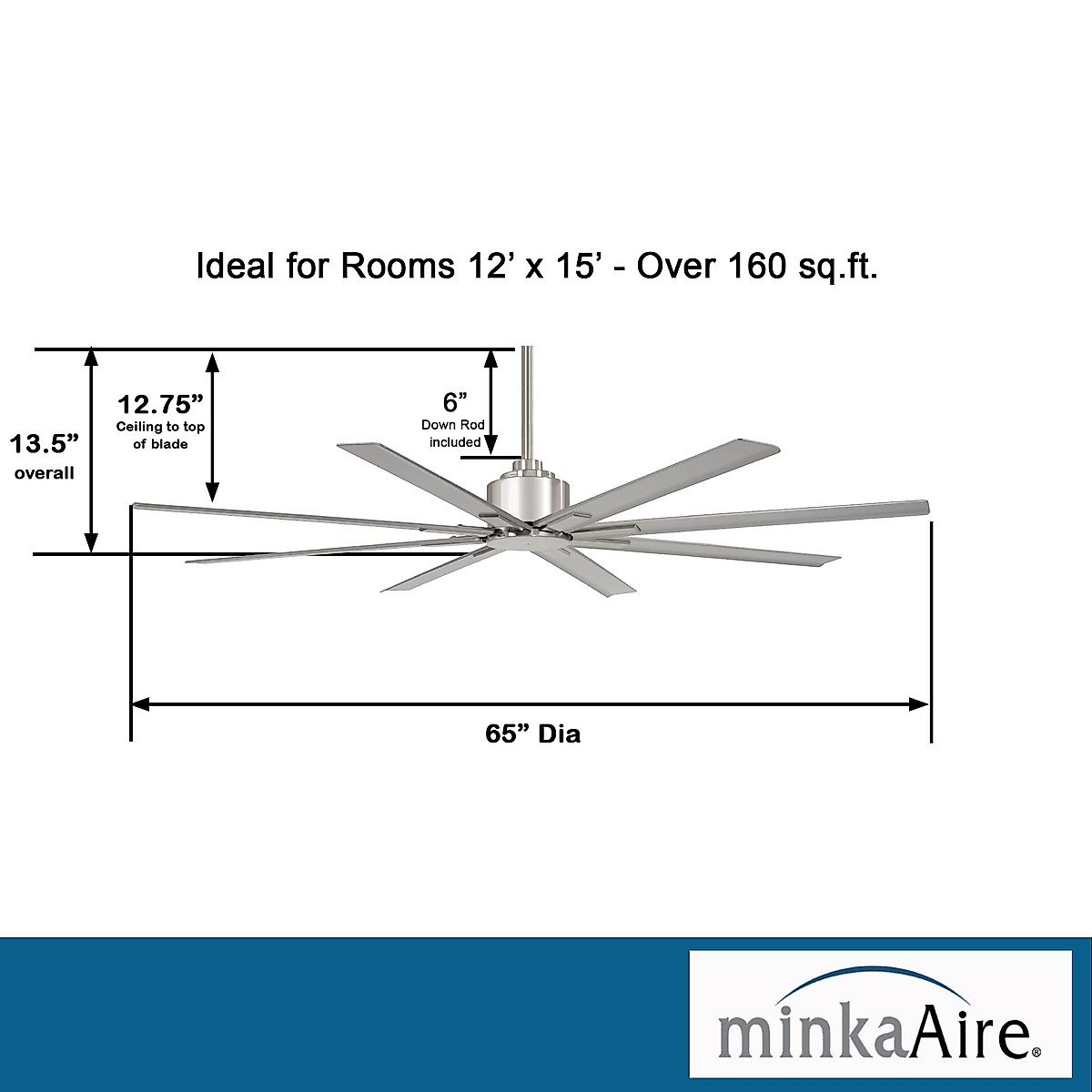 MINKA-AIRE F896-65-BNW Xtreme H2O 65 Inch Outdoor Ceiling Fan with DC Motor, Silver Brushed Nickel Wet Finish