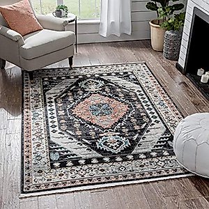 Well Woven Jolena Multi Black Vintage Oriental Distressed Medallion Pattern Boho Area Rug (5'3" x 7'3")