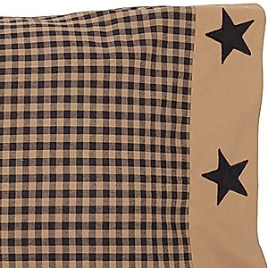 VHC Brands Black Check Star Cotton Primitive Bedding Appliqued Standard Pillow Case
