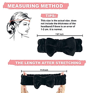 Spa Headband - 2 Pack Bow Hairband for Face Wash SPA Headband with Bow Knotted Hairband for SPA Yoga Sports Soft Coral Women Girl Fleece Headbands (Black+Grey)