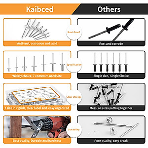 200PCS Pop Rivets Assortment Kit, Kaibced Large Flange Aluminum Rivets(1/8" 3/16" 1/4") Assorted Blind Rivets with Case (Silver)