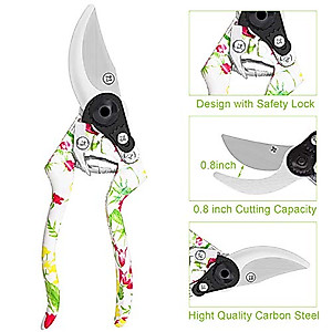 Garden Tool Set, 6 PCS Heavy Duty Aluminum Gardening Hand Tools Kit, Floral Print Gardening Tool Set, Gardening Gifts for Women with Pruning Shears Weeder Hand Rake Shovel Transplanter Cultivator