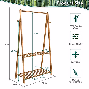 Tovacu Kids Clothing Rack for Hanging Clothes Portable Clothes Rack Wooden Drying Rack Clothing Standing Bamboo Garment Rack with Shelves Laundry Rack for Drying Clothes Indoor