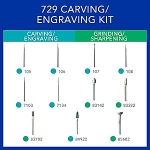 Dremel 729-01 Carving & Engraving Rotary Tool Accessories Kit, 11-Piece Assorted Set - Perfect for Use On Wood, Metal, and Glass