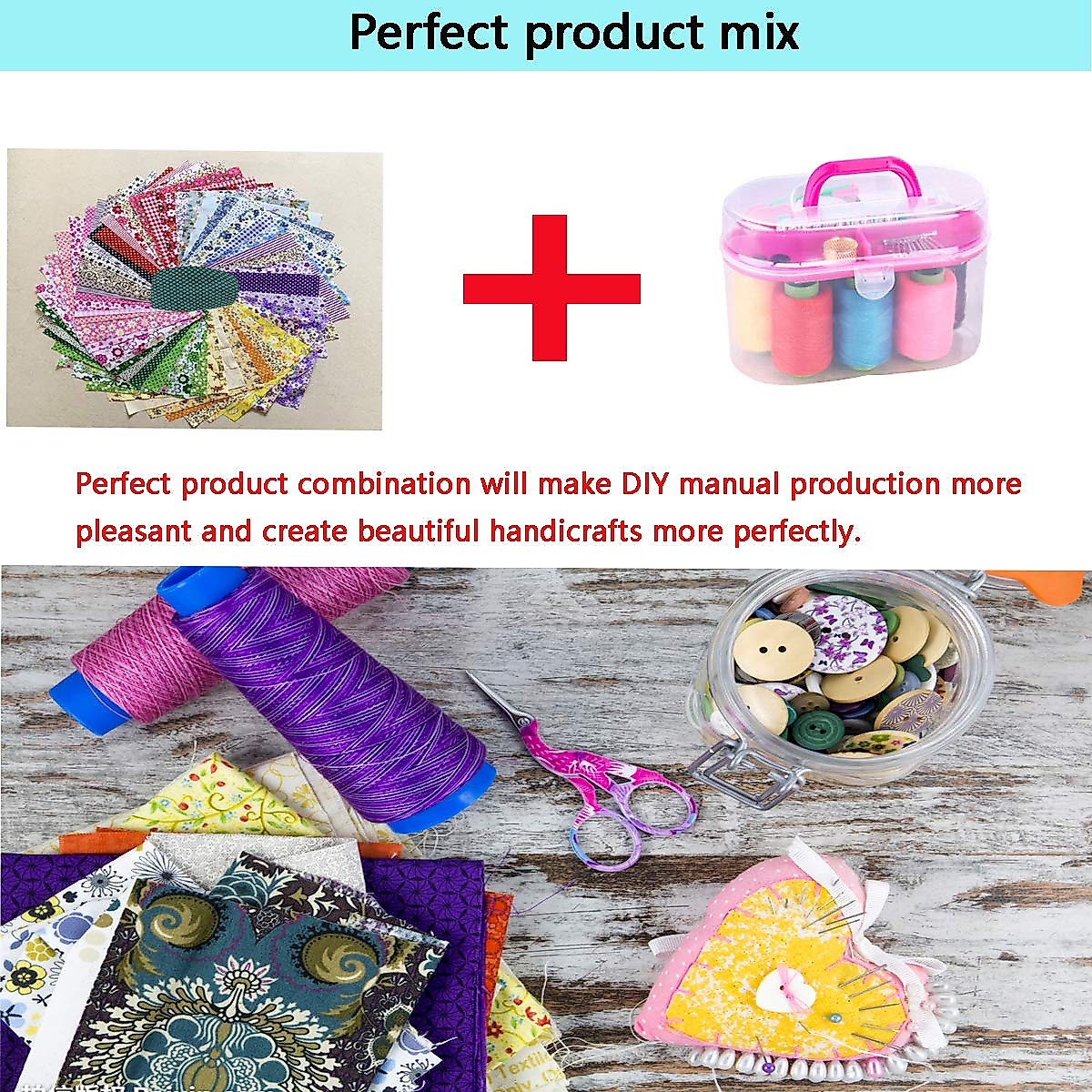50 Pcs 4" x 4" Craft Fabric, Craft Bundle Patchwork, Pre-Cut Quilt Squares, Quilting Fabric Bundles with Sewing Kit for DIY Artcraft Pattern