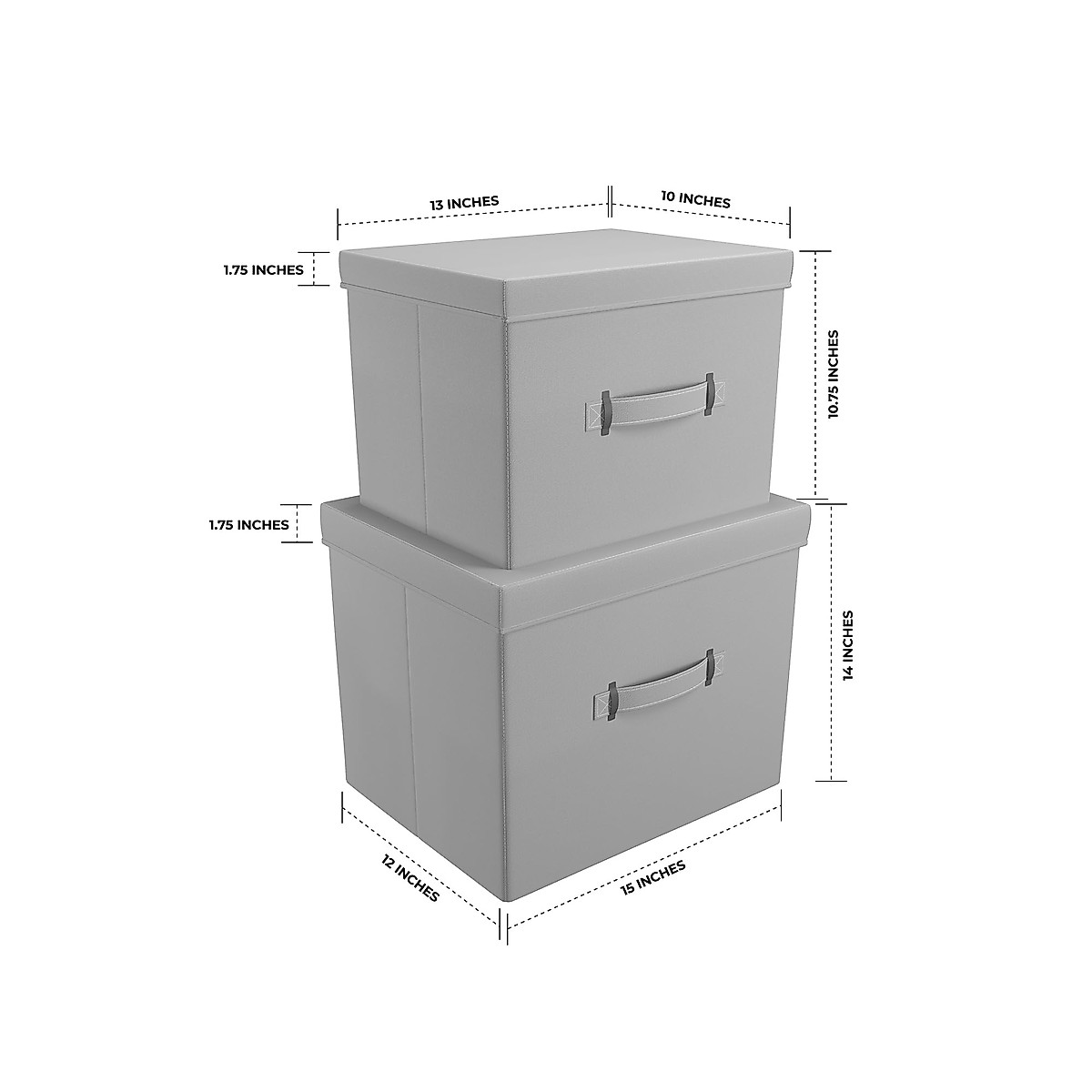 Martha Stewart Essential Collapsible Decorative Home Storage Organization With Lidded Tops, Set of 2 Nesting Boxes with Lids, Stone